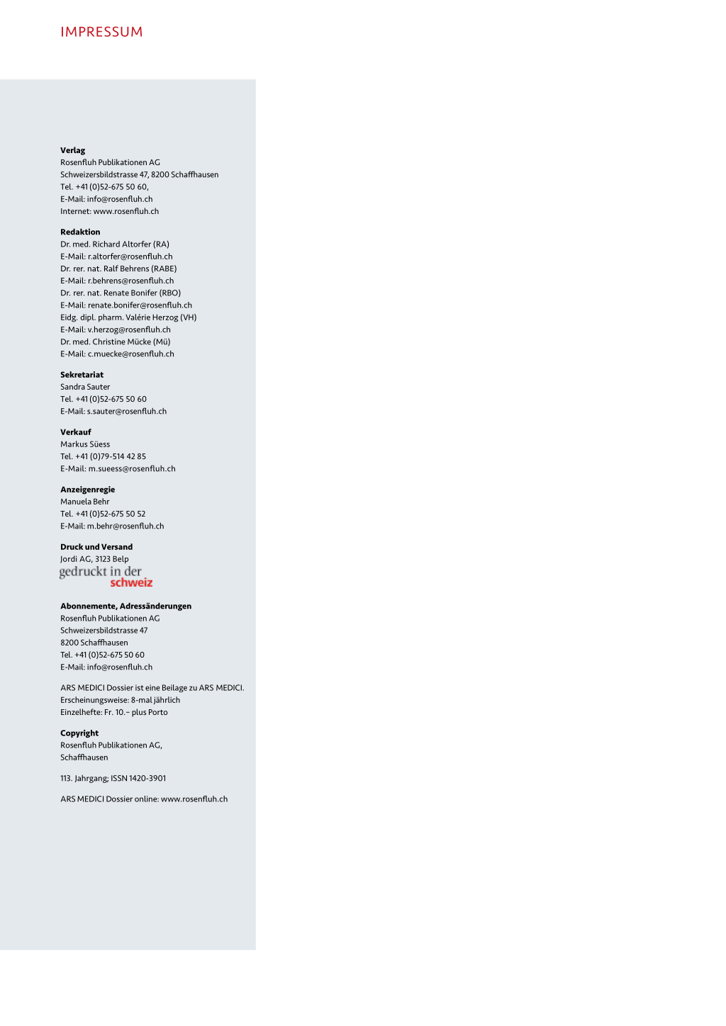 Impressum_Ars Medici Dossier – Rosenfluh.ch